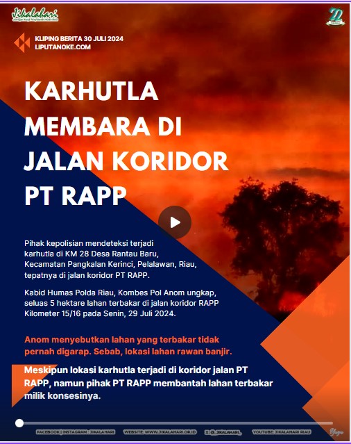 Karhutla Membara di Jalan Koridor PT RAPP – Jikalahari
